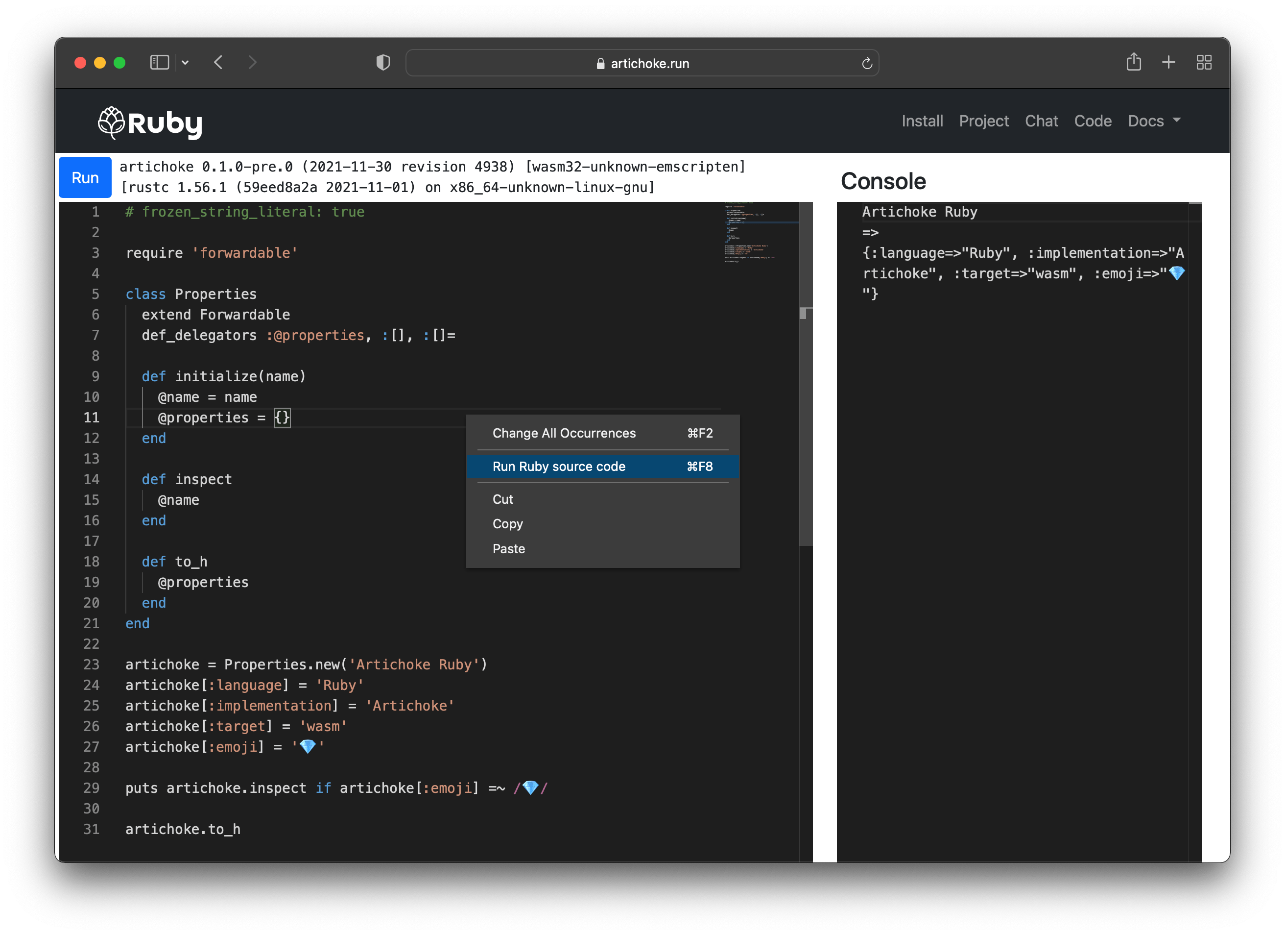 GitHub - jasl/artichoke-playground: 🎡 Artichoke Ruby Wasm Playground